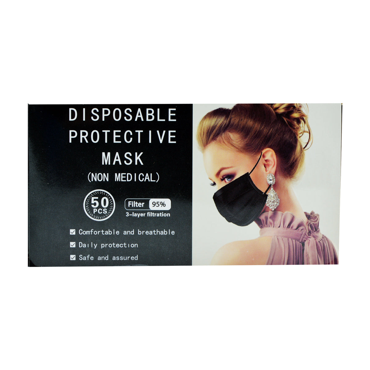 DISPOSABLE PROTECTIVE MASK BLACK (50PCS) | Hair Joy Beauty Supply
